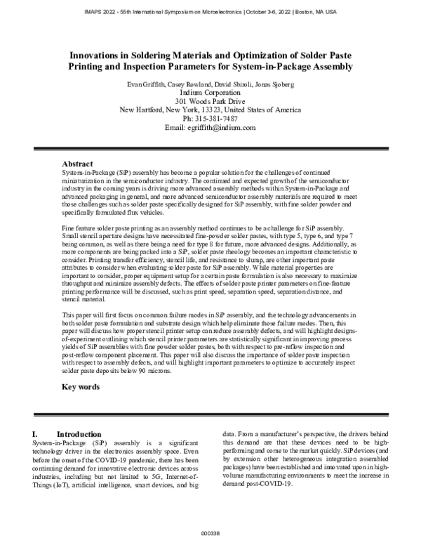 (PDF) Innovations in Soldering Materials and Optimization of Solder Paste Printing and ...