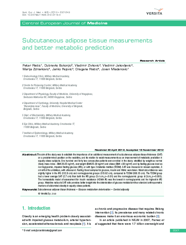 (PDF) Improved Metabolic Prediction with Subcutaneous Adipose Tissue