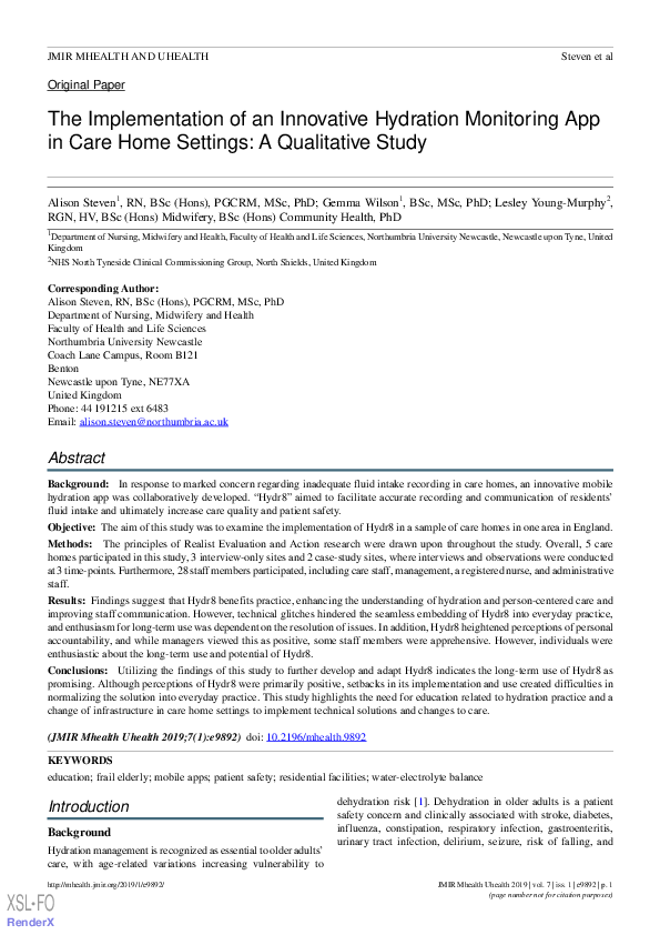 (PDF) The Implementation of an Innovative Hydration Monitoring App in ...