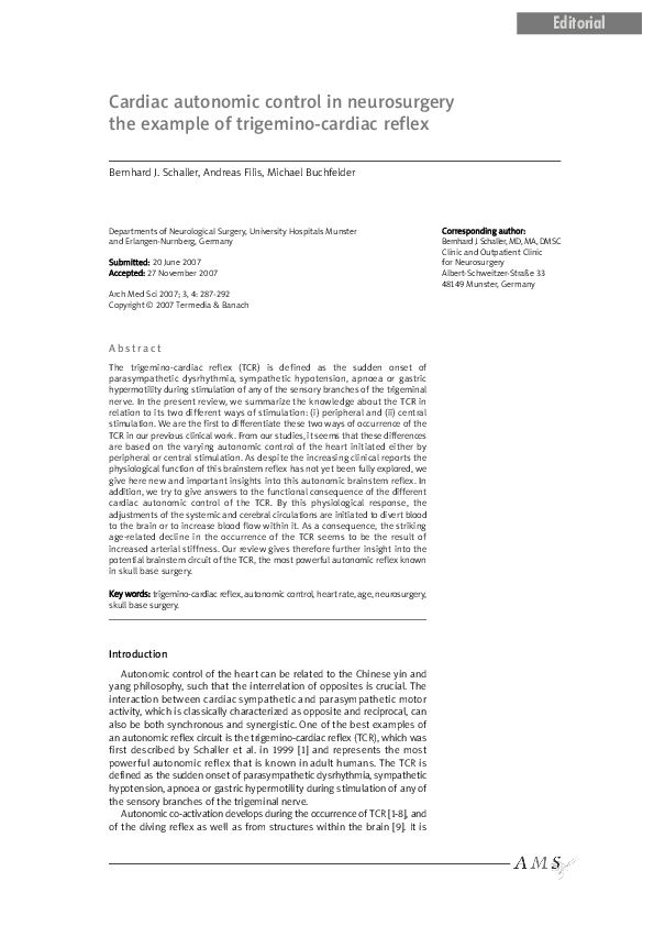 (PDF) Cardiac autonomic control in neurosurgery the example of trigemino-cardiac reflex ...