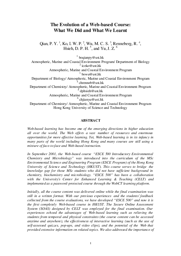 (PDF) The Evolution of a Web-based Course: What We Did and What We Learnt