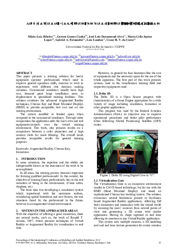 (PDF) Augmented reality system with chroma key for simulators