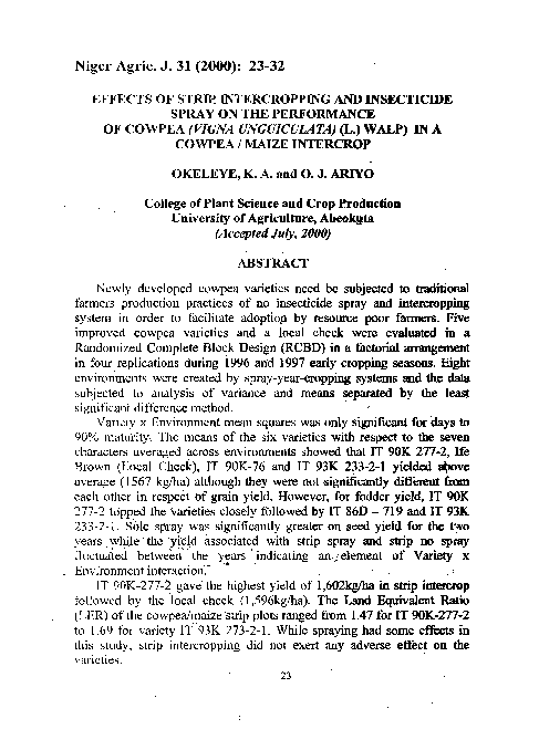 (PDF) Effects of strip intercropping and insecticide spray on the ...