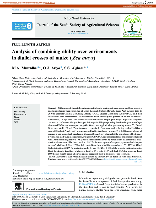 (PDF) Analysis of combining ability over environments in diallel ...