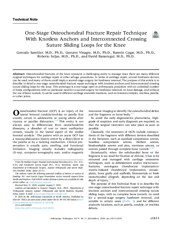 (PDF) One-Stage Osteochondral Fracture Repair Technique With Knotless ...