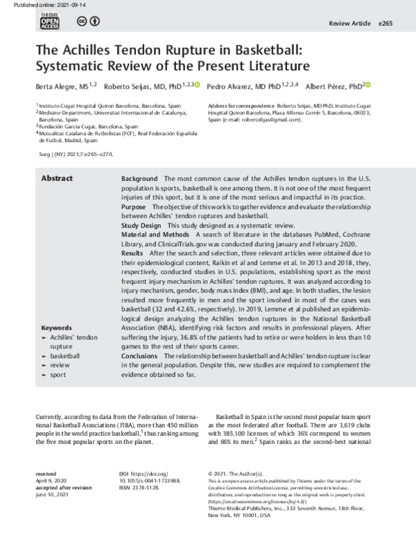 (PDF) The Achilles Tendon Rupture in Basketball: Systematic Review of ...
