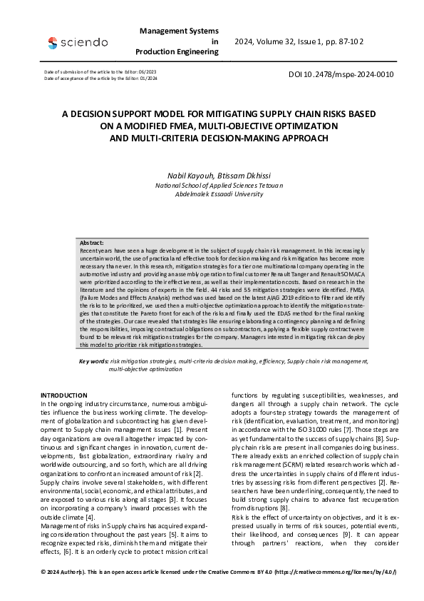 (PDF) A Decision Support Model for Mitigating Supply Chain Risks Based on a Modified FMEA, Multi ...