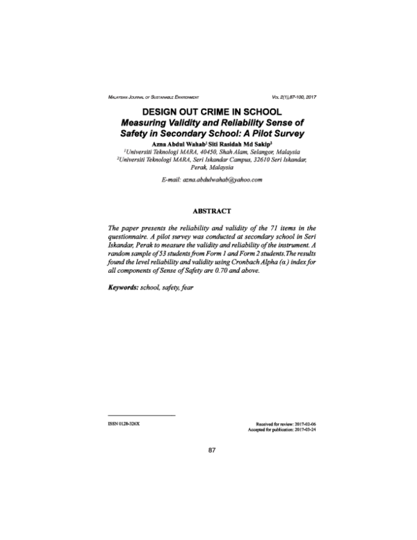 (PDF) DESIGN OUT CRIME IN SCHOOL Measuring Validity and Reliability ...