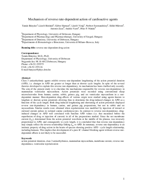 (PDF) Mechanism of Reverse Rate-Dependent Action of Cardioactive Agents