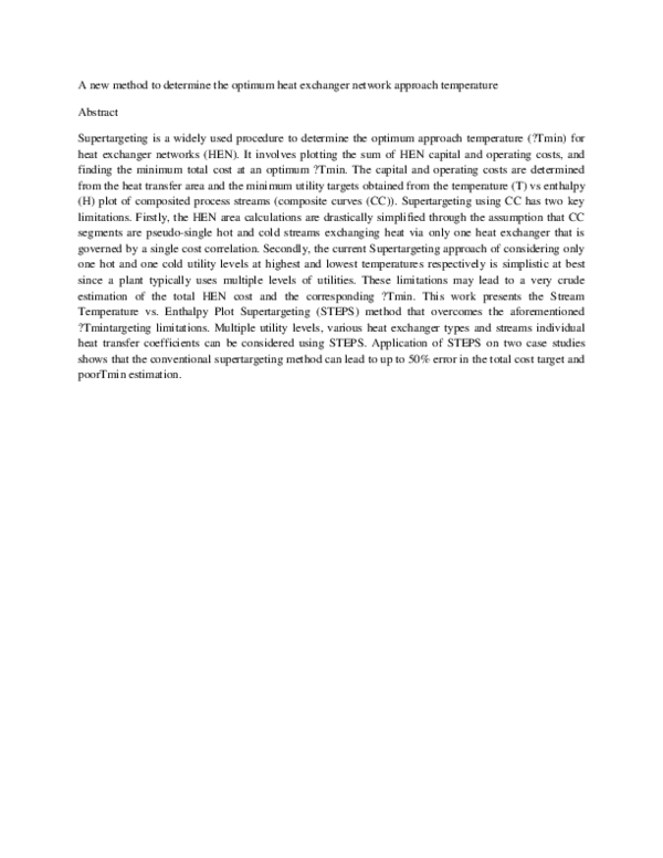 (PDF) A New Method To Determine The Optimum Heat Exchanger Network ...