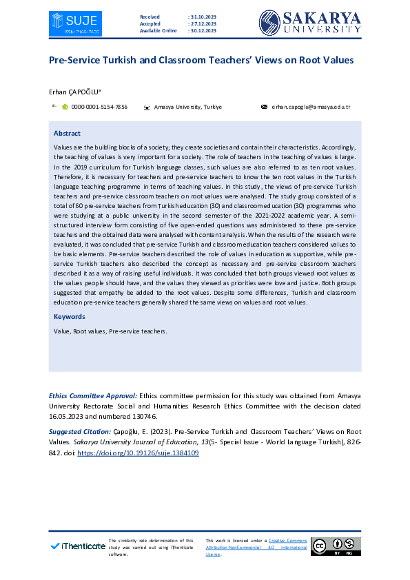 (PDF) Pre-Service Turkish and Classroom Teachers’ Views on Root Values ...
