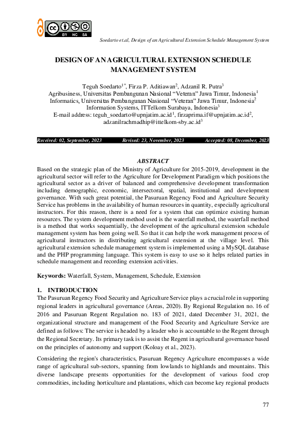 (PDF) Design of An Agricultural Extension Schedule Management System