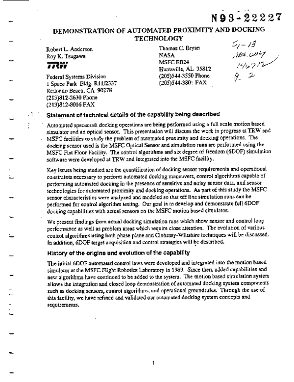 (PDF) Demonstration of automated proximity and docking technologies