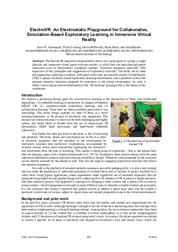 (PDF) ElectroVR: An Electrostatic Playground for Collaborative, Simulation-Based Exploratory ...