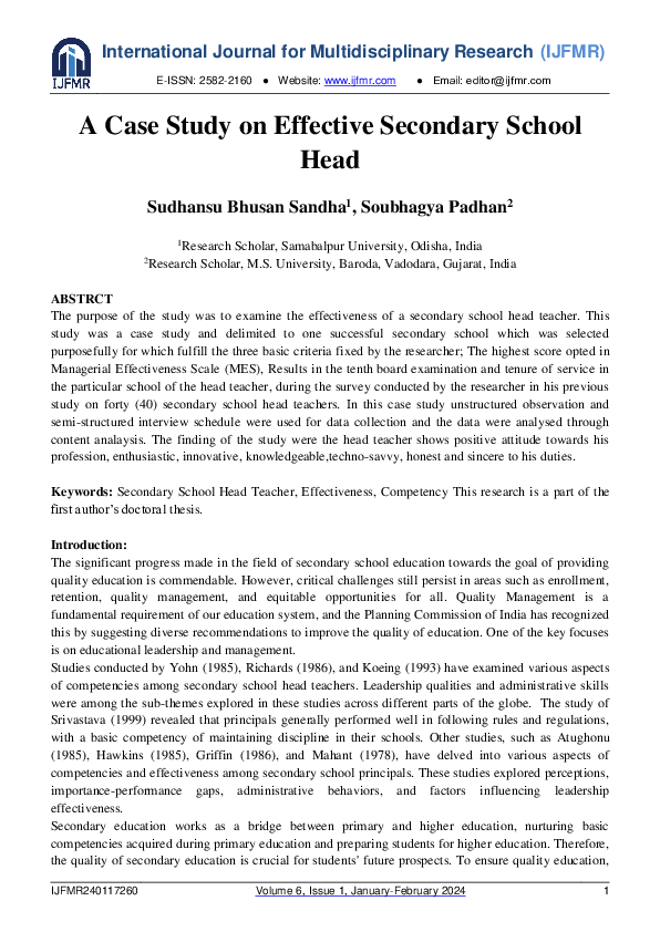 (PDF) A Case Study on Effective Secondary School Head