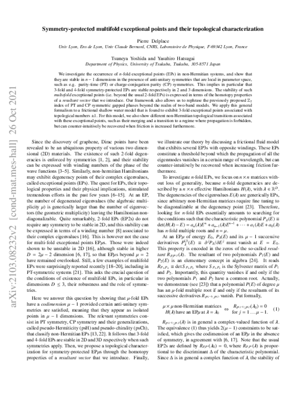 (PDF) Symmetry-protected higher-order exceptional points and their topological characterization ...