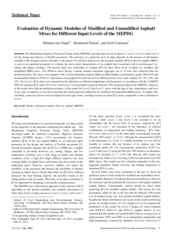 (PDF) Evaluation of Dynamic Modulus of Modified and Unmodified Asphalt Mixes for Different Input ...