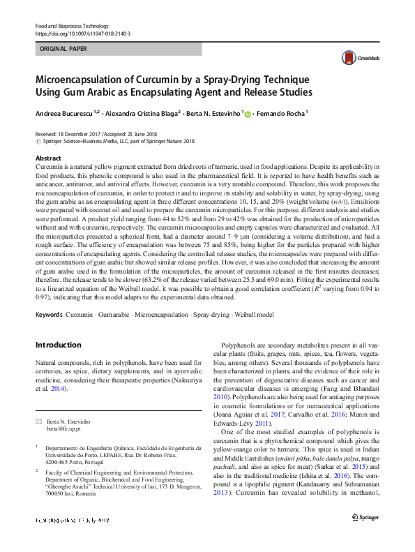 (PDF) Microencapsulation of Curcumin by a Spray-Drying Technique Using ...