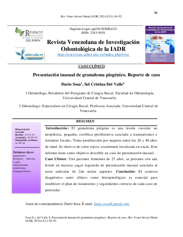 (PDF) Presentación inusual de granulóma piogénico. Reporte de caso