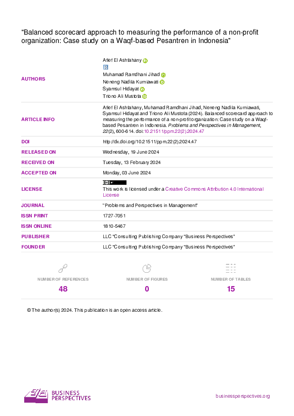 (PDF) Balanced scorecard approach to measuring the performance of a non ...