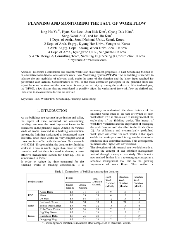 (PDF) Planning and Monitoring the Tact of Work Flow | Sunkuk Kim ...