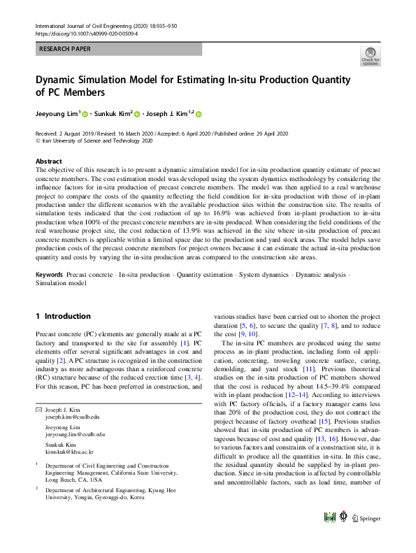 (PDF) Dynamic Simulation Model for Estimating In-situ Production Quantity of PC Members