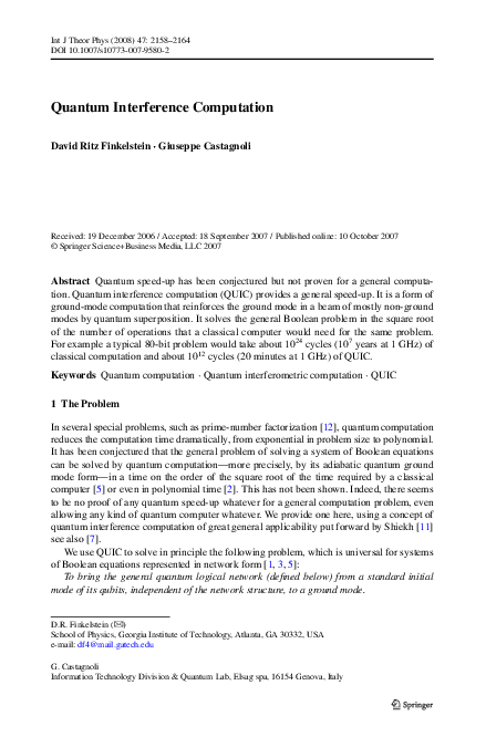 (PDF) Quantum Interference Computation | Giuseppe Castagnoli - Academia.edu