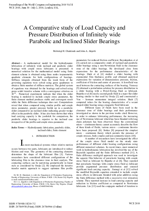 (PDF) A Comparative study of Load Capacity and Pressure Distribution of ...