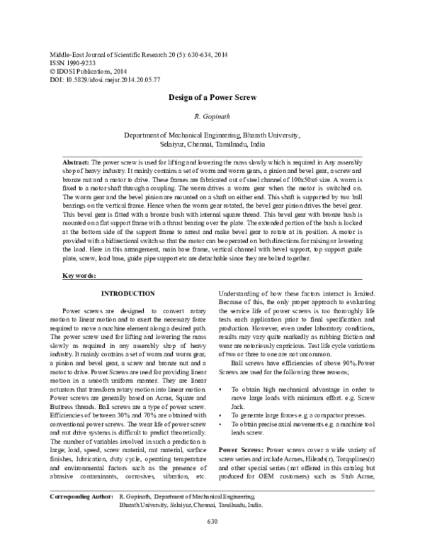 (PDF) Computer Aided Design of Power Transmission Screw