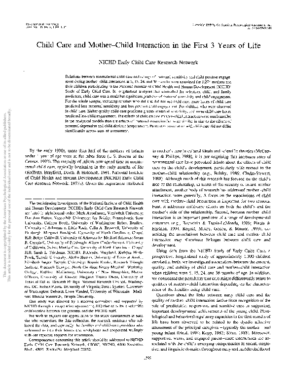 (PDF) Child care and mother–child interaction in the first three years ...