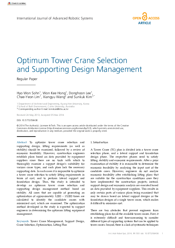 (PDF) Optimum Tower Crane Selection and Supporting Design Management