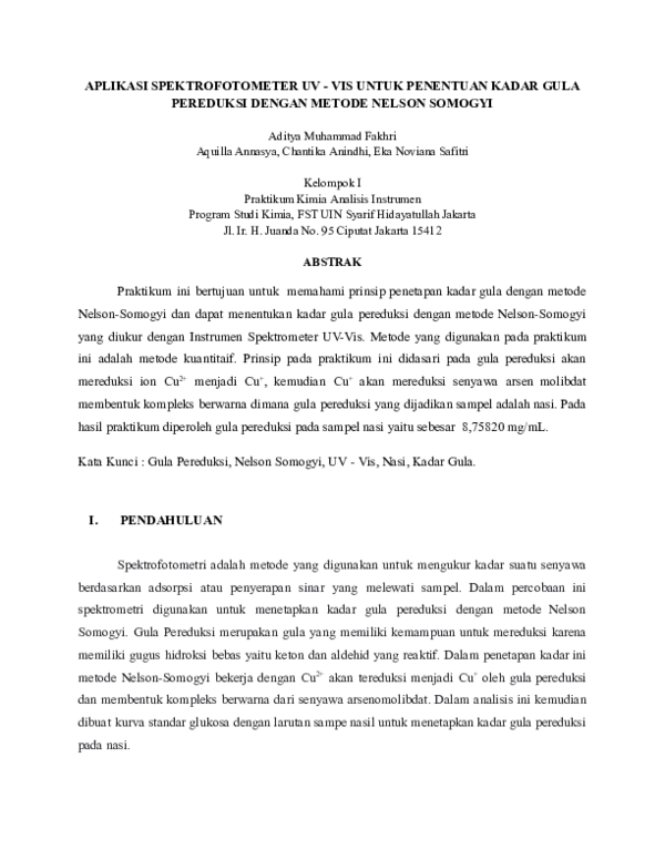 (PDF) APLIKASI SPEKTROFOTOMETER UV -VIS UNTUK PENENTUAN KADAR GULA ...