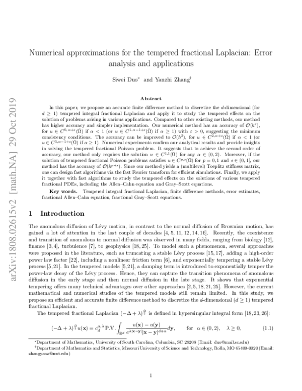 Pdf Simple And Accurate Finite Difference Methods For The D Dimensional Tempered Fractional