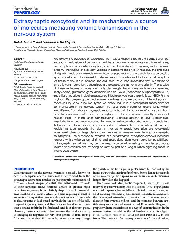 (PDF) Extrasynaptic exocytosis and its mechanisms: a source of ...