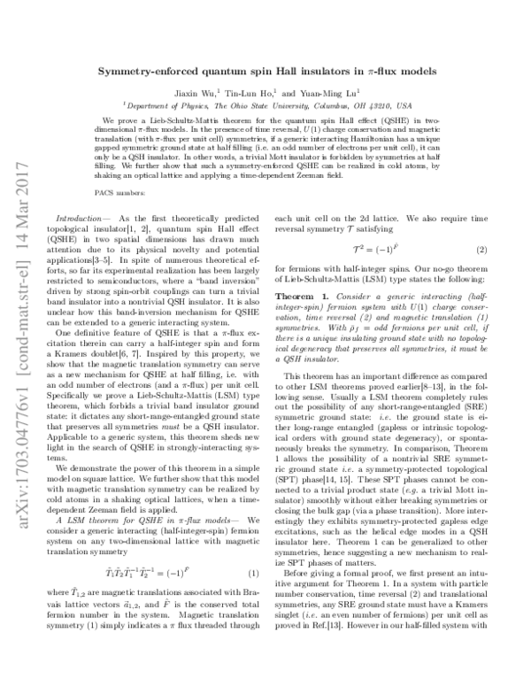 (PDF) Symmetry-enforced quantum spin Hall insulators in $\pi$-flux models