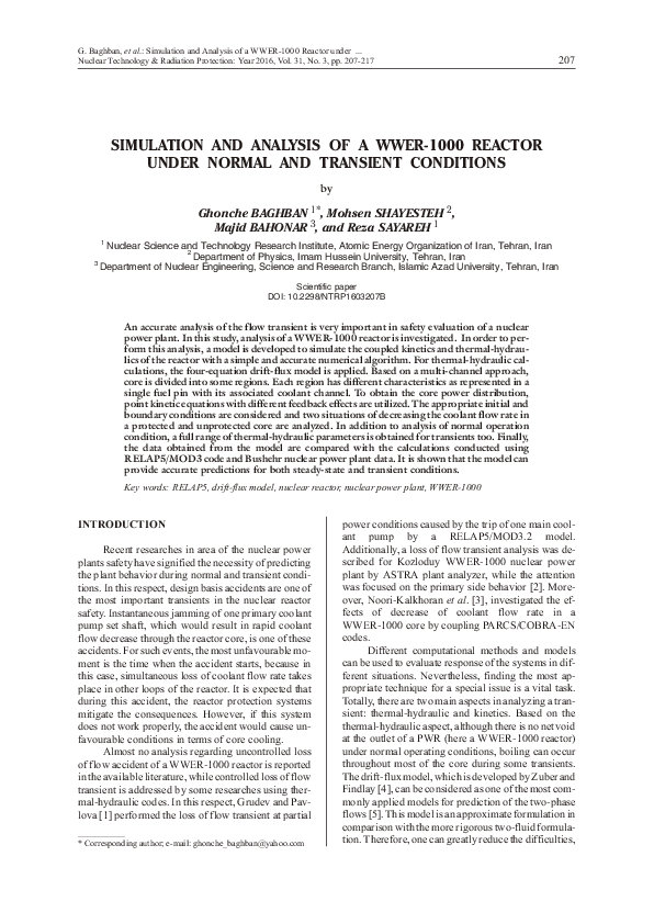 (PDF) Simulation and analysis of a WWER-1000 reactor under normal and ...