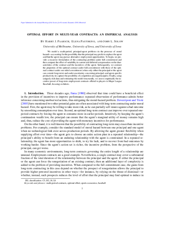 (PDF) Optimal Effort in Multi-Year Contracts: An Empirical Analysis