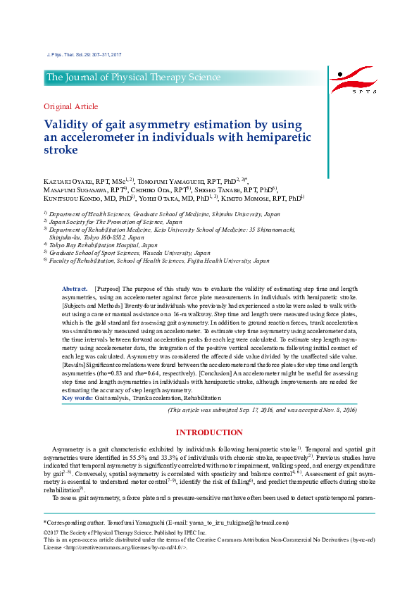 (PDF) Validity of gait asymmetry estimation by using an accelerometer in individuals with ...