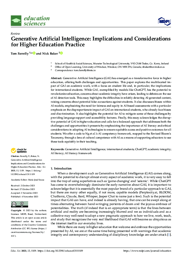 (PDF) Generative Artificial Intelligence: Implications and ...