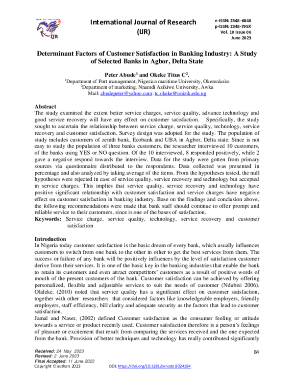 (PDF) Determinant Factors of Customer Satisfaction in Banking Industry ...
