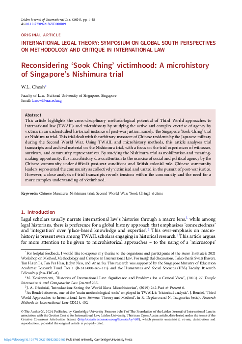 (PDF) Reconsidering 'Sook Ching' victimhood: A microhistory of ...