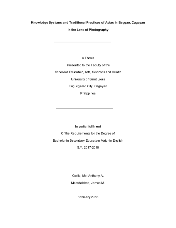 (PDF) Knowledge Systems and Traditional Practices of Aetas in Sta ...