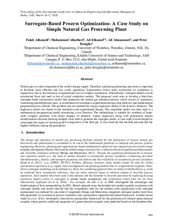 (PDF) Surrogate-Based Process Optimization: A Case Study on Simple Natural Gas Processing Plant