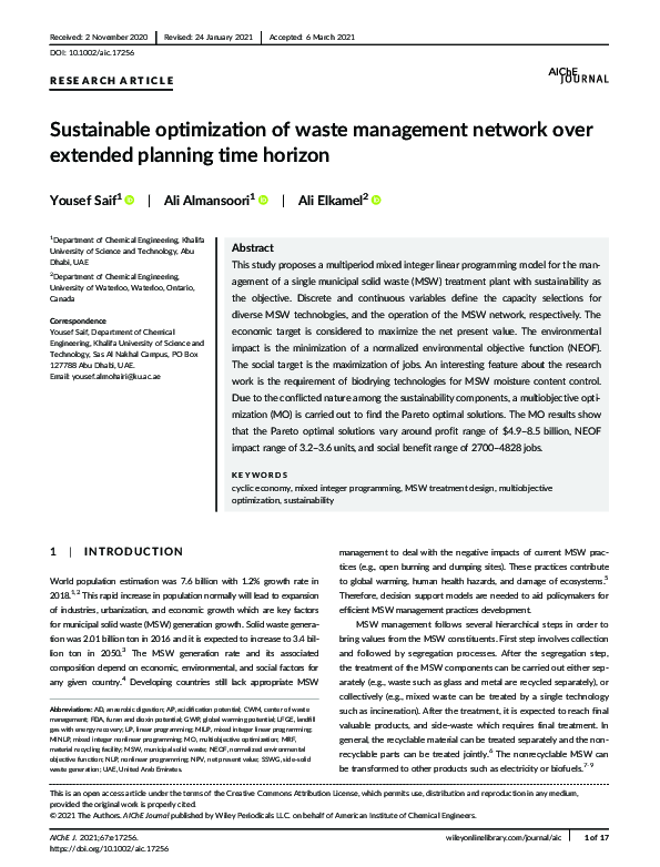 (PDF) Sustainable optimization of waste management network over ...