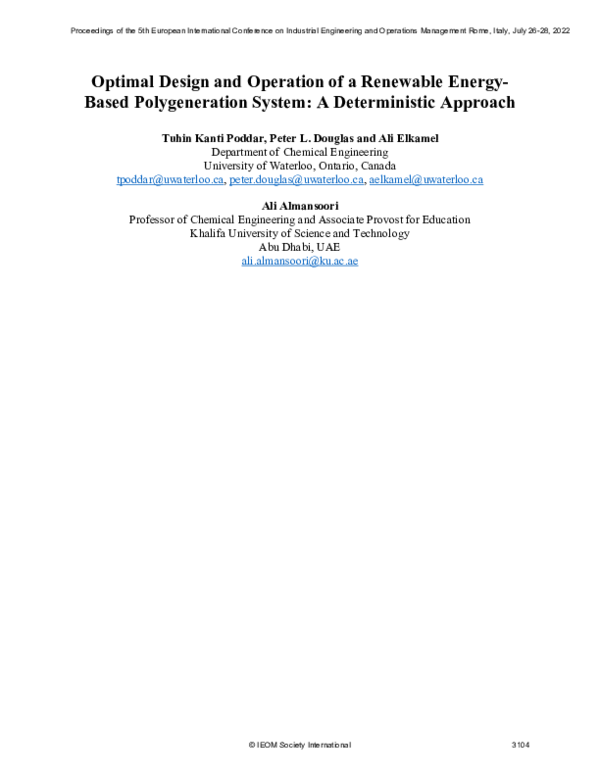 (PDF) Renewable Polygeneration System Design & Operation