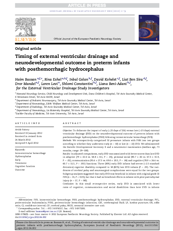 (PDF) Timing of external ventricular drainage and neurodevelopmental ...