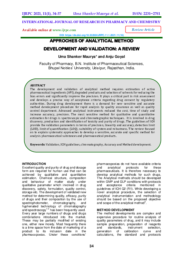 (PDF) Approches of Analytical Method Development and Validation: A Review