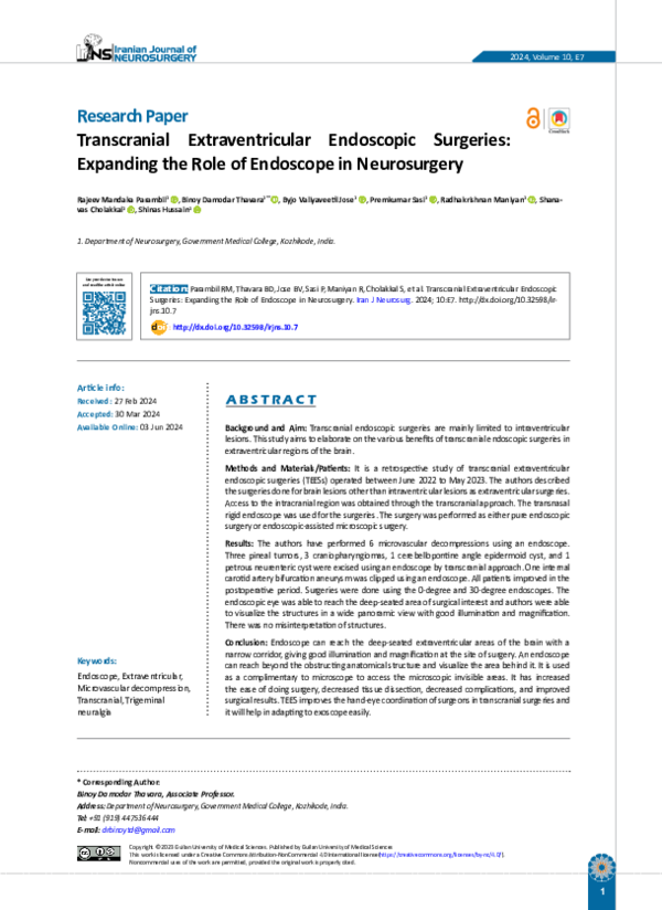 (PDF) Transcranial Extraventricular Endoscopic Surgeries: Expanding the ...