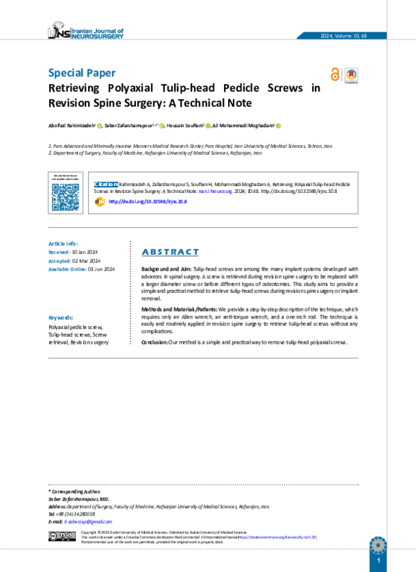 (PDF) Retrieving Polyaxial Tulip-head Pedicle Screws in Revision Spine ...