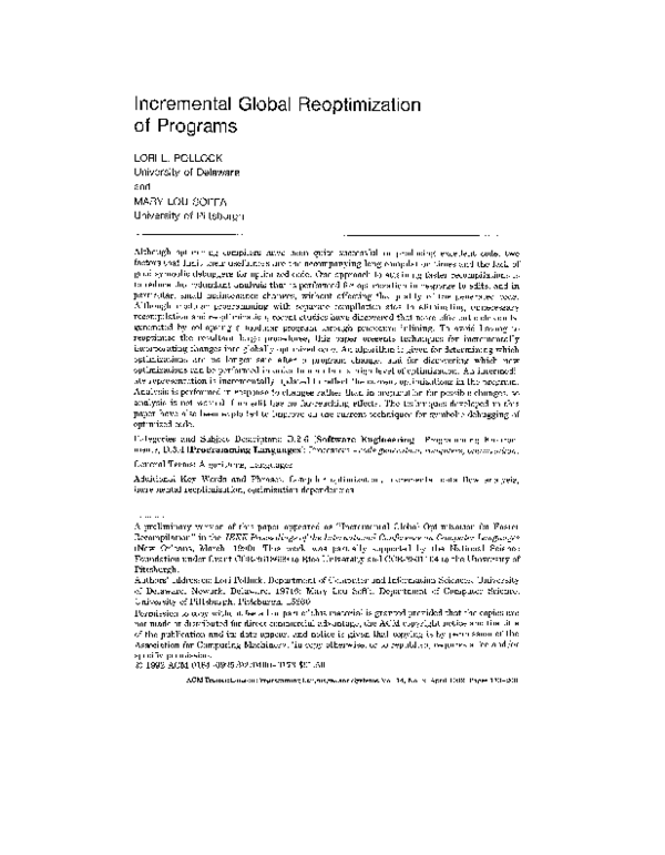 (PDF) Incremental global reoptimization of programs